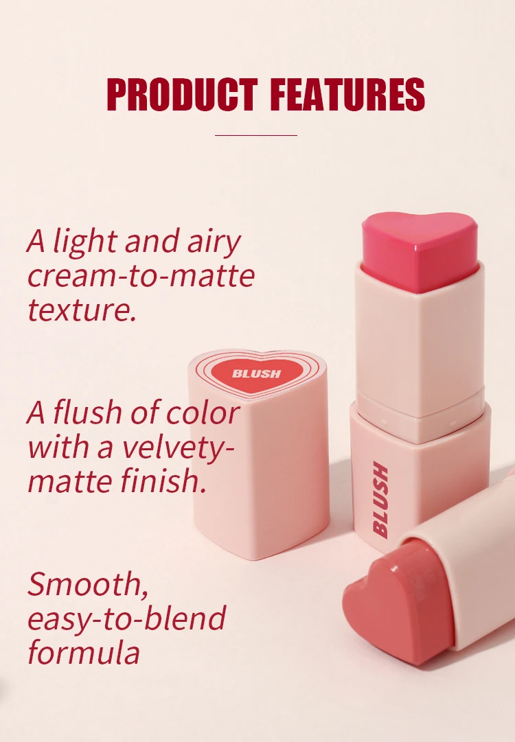Long Lasting Vegan Heart Shaped Blush Stick - Private Label