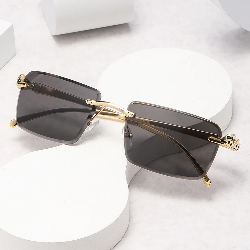 2024 Diamond Cut Clear Rectangle Luxury Sunglasses For Women Gold Metal ...