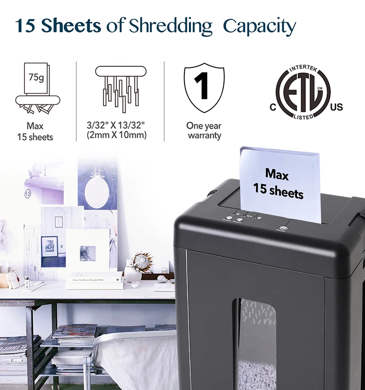 WOLVERINE 15-Sheet Super Micro Cut High Security Level P-5 Heavy Duty ...