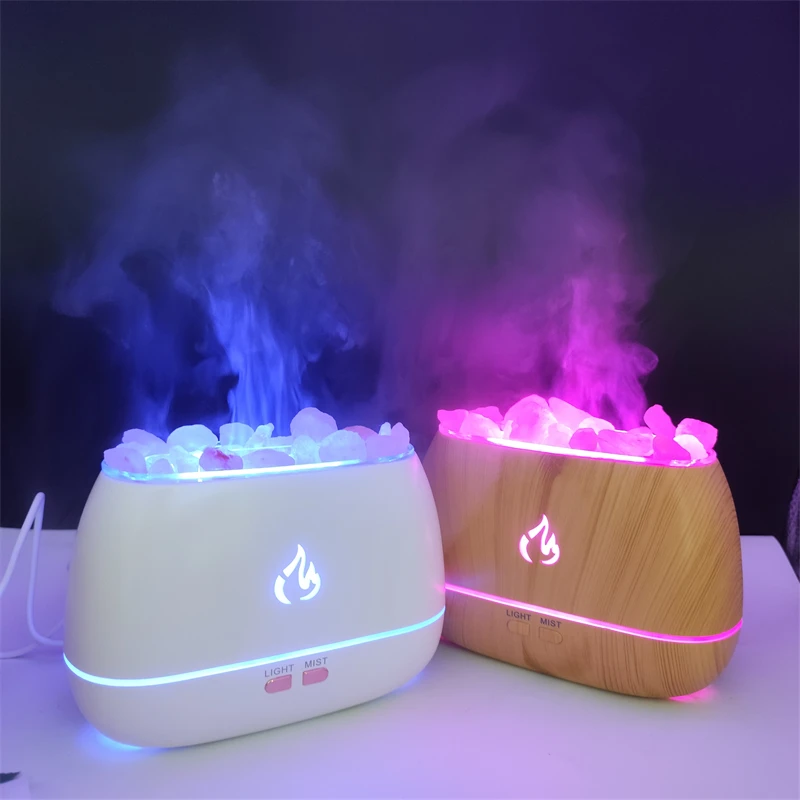Customize Logo Desktop Flame Essential Oil Aroma Diffuser Dual 3d Flame Crystal Salt Stone ...