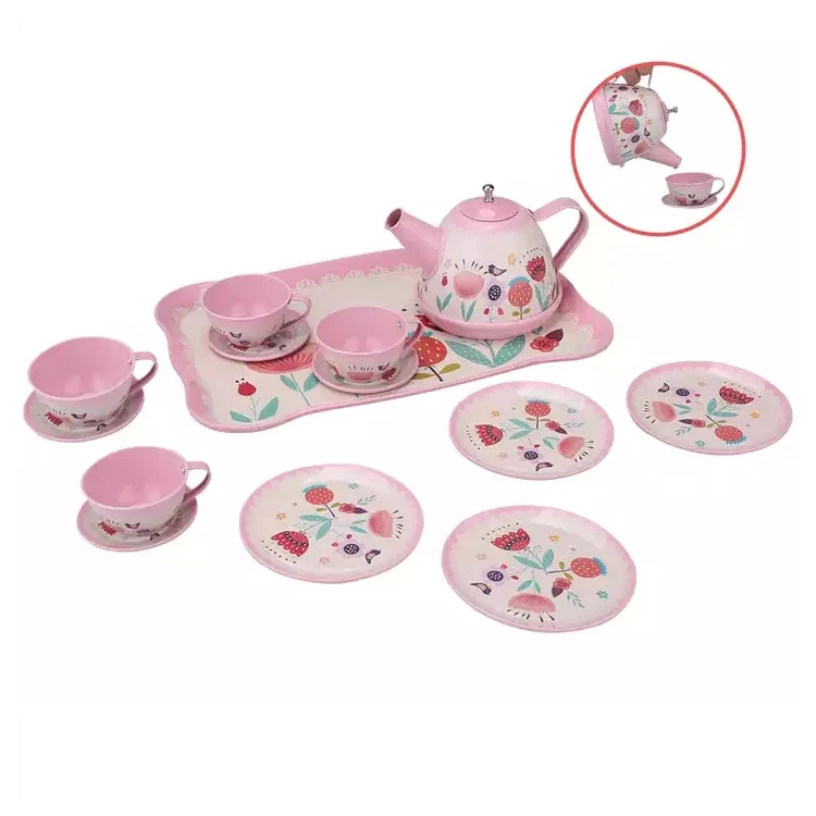 Kids Tea Cup Set 15 Piece Pretend Role Play Flower Girl Tea Set With A ...