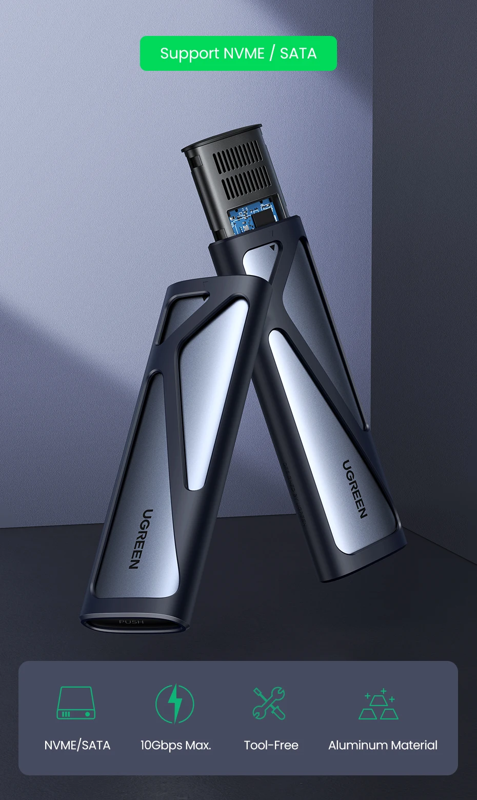 Ugreen Ssd Case M.2 Nvme Case Enclosure Usb C Pcie M2 Ssd Caddy for ...
