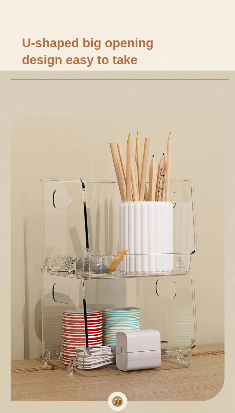 Plastic Transparent Desk Organizer - Stackable Storage
