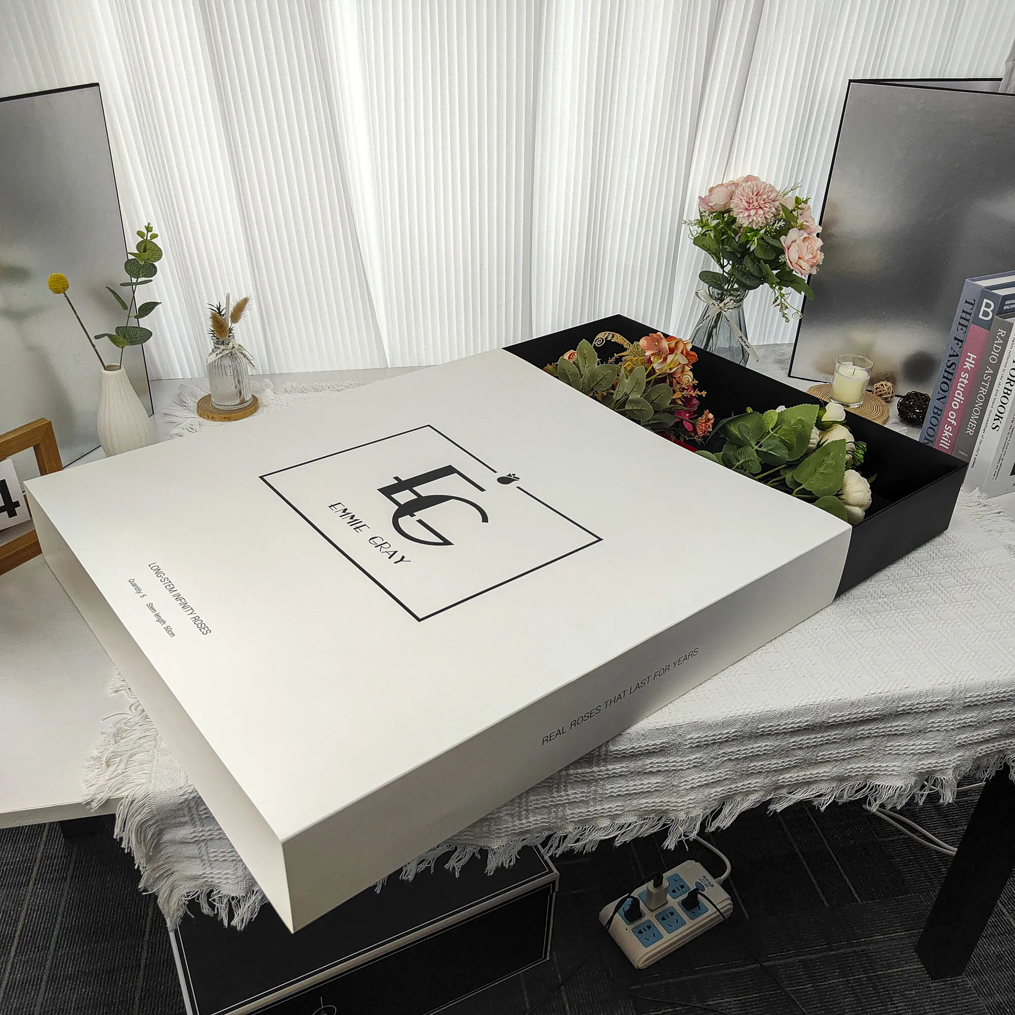 Decorative Preserved Artificial Flower Roses Rectangle Box With Clear ...