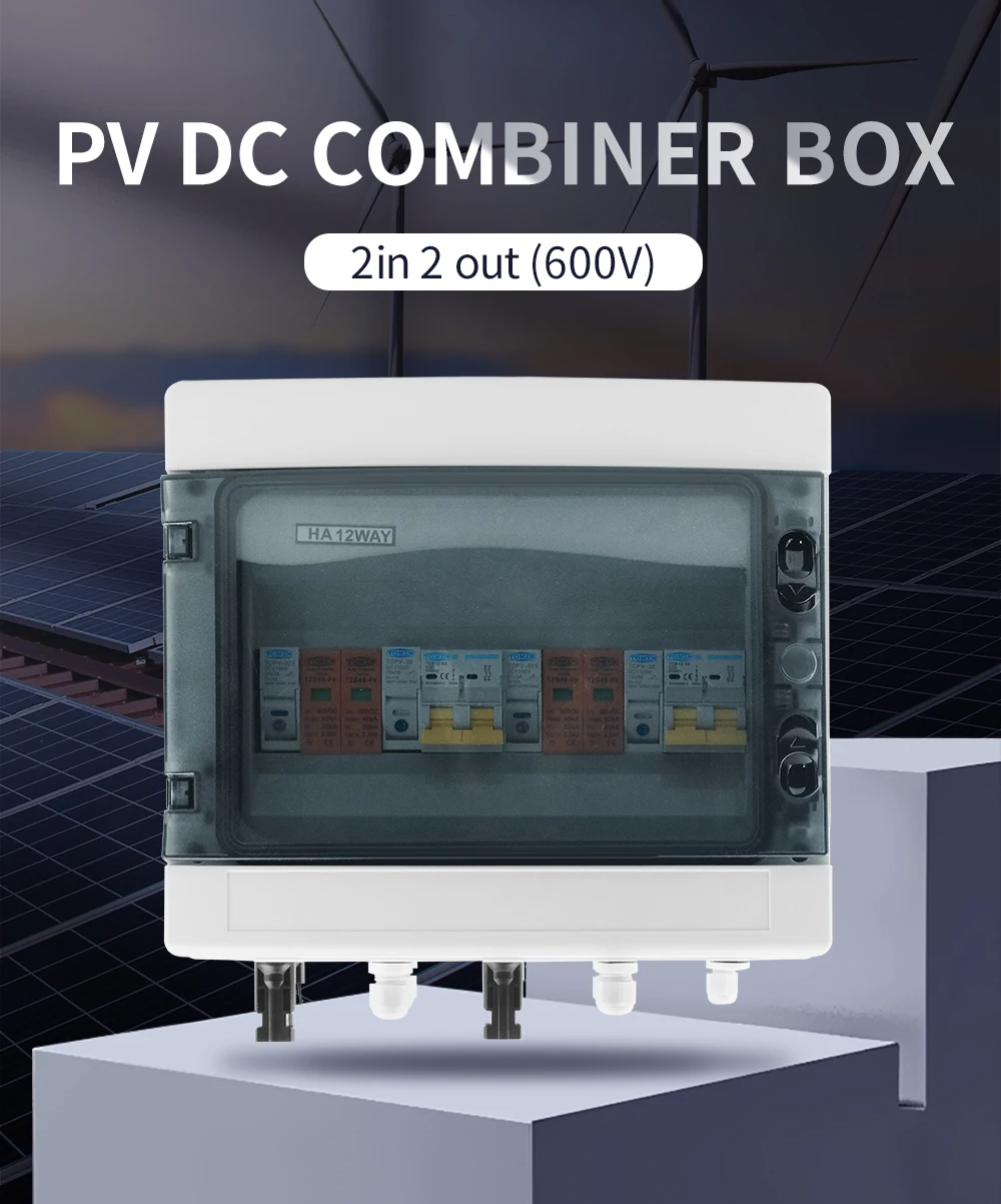 TOMZN Solar Photovoltaic PV Combiner Box With Lightning Protection 2 Input 2 Out DC 600V Fuse ...