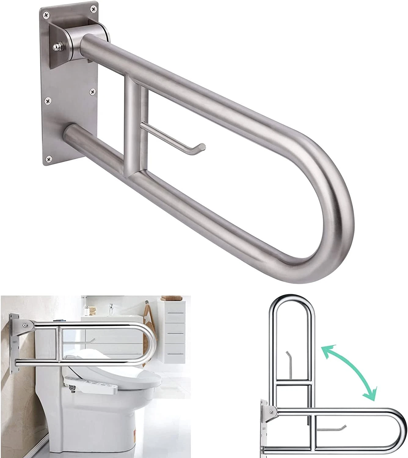 Safety Foldable Toilet Armrest Grab Rail Bathroom Shower Assist Aid ...
