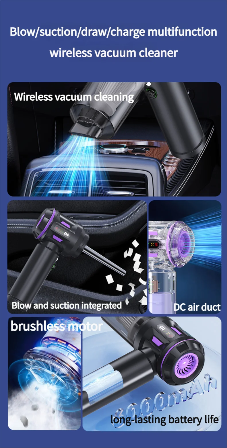 20000Pa 3 Gear Brushless Motor Portable Handheld air duster 2 in 1 Cordless Mini Vacuum Cleaner ...