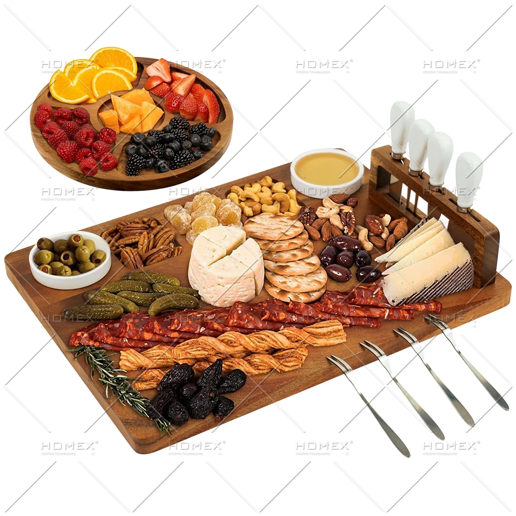 Walnut Wood Charcuterie Boards Set, Large Cheese Board Set | Homex_BSCI ...