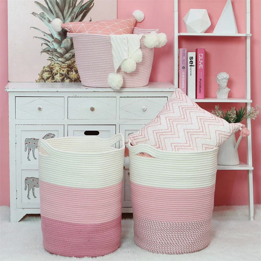 Large Tall Custom Logo Laundry Hamper Woven Jute Cotton Rope Storage ...