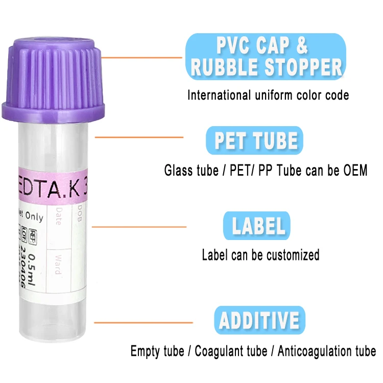 Micro K2 K3 Edta Tubes Micro Medical Blood Sample Collection Capillary Tubes With Purple Screw ...
