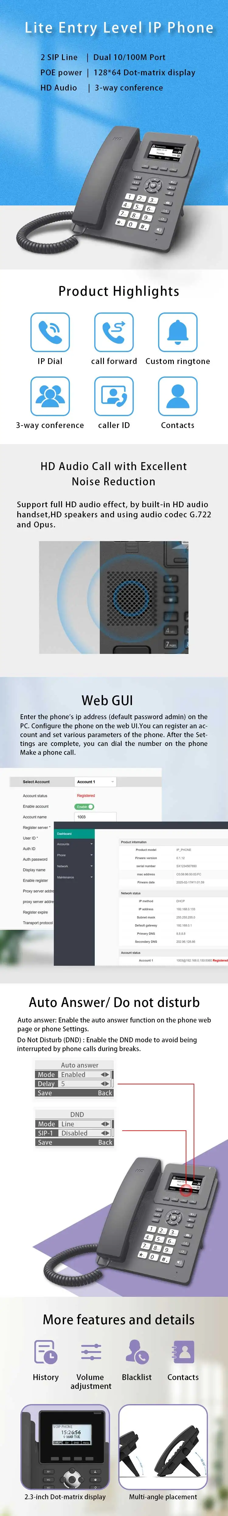 IP Phone Hotel Office Dual 100Mbps Ports & POE Factory Price Hotline ...