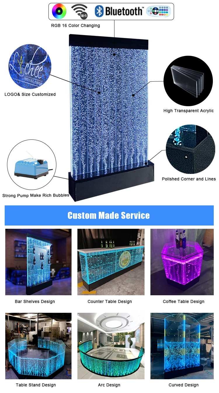 Acrylic Screen Water Curtain Wall Panel Flowing Water Bubble Fish Tank ...