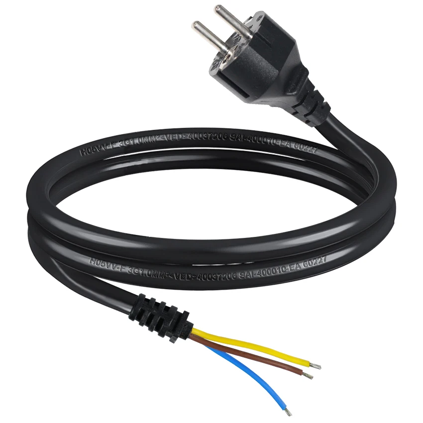 AC Cable 250V 16A Eu 3 Pin Schuko Plug to Stripped and Tinned Ac Power ...