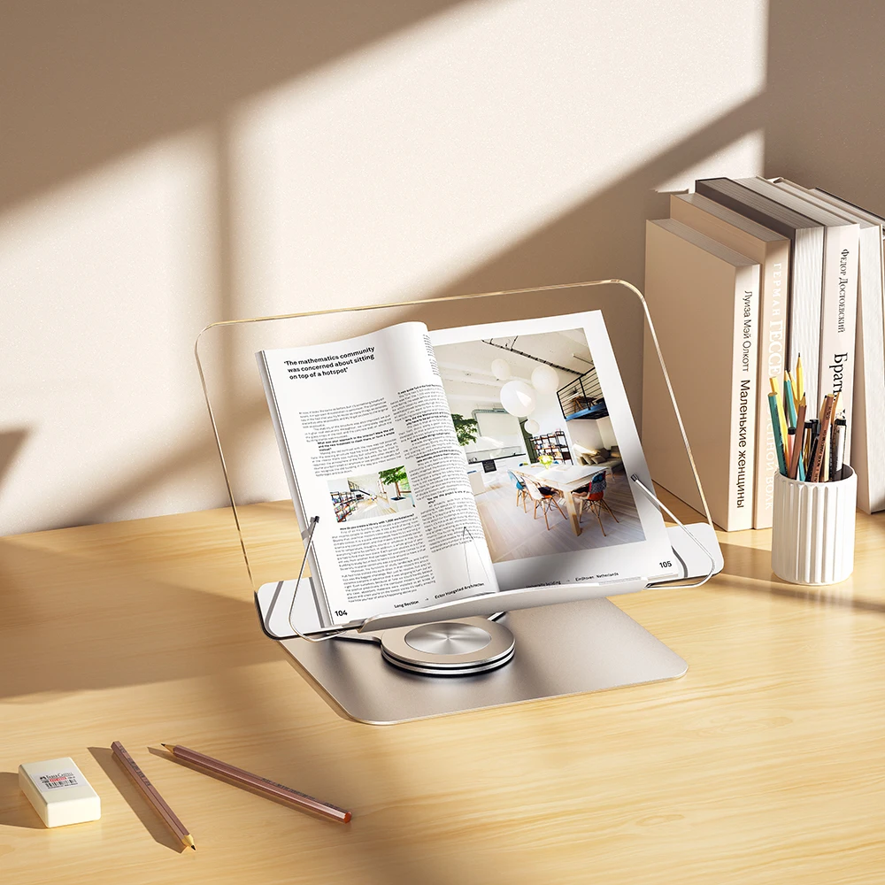Acrylic Book Reading Stand Aluminum 360 Rotation Book Display Stand ...