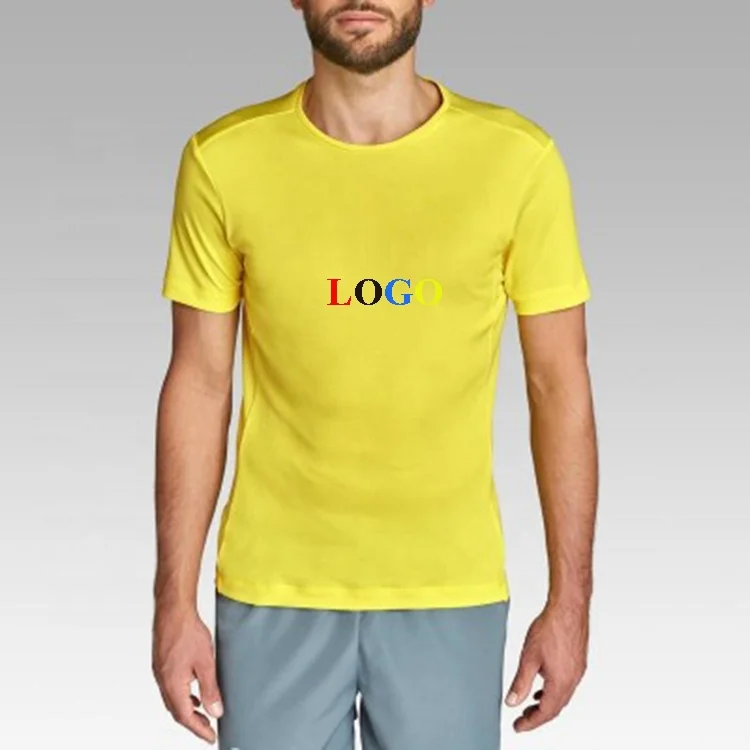 Custom Yellow Technical Marathon Running T-shirts For Men Tagless ...