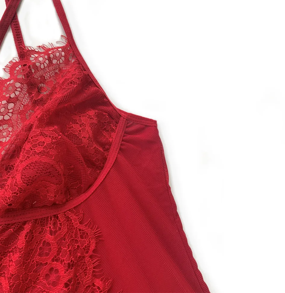 Zoyiame Plus Size Red Lace Bodysuit Lingerie Sexy Teddies Lucky Label Custom Women One Piece