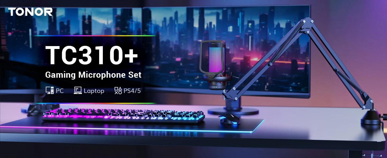 TONOR TC310+ Microphone - Professional Gaming Mic with RGB