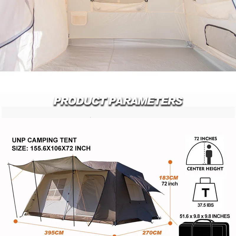 Double Layer Waterproof Portable Glamping Tent with 2 Doors and 2 Rooms ...