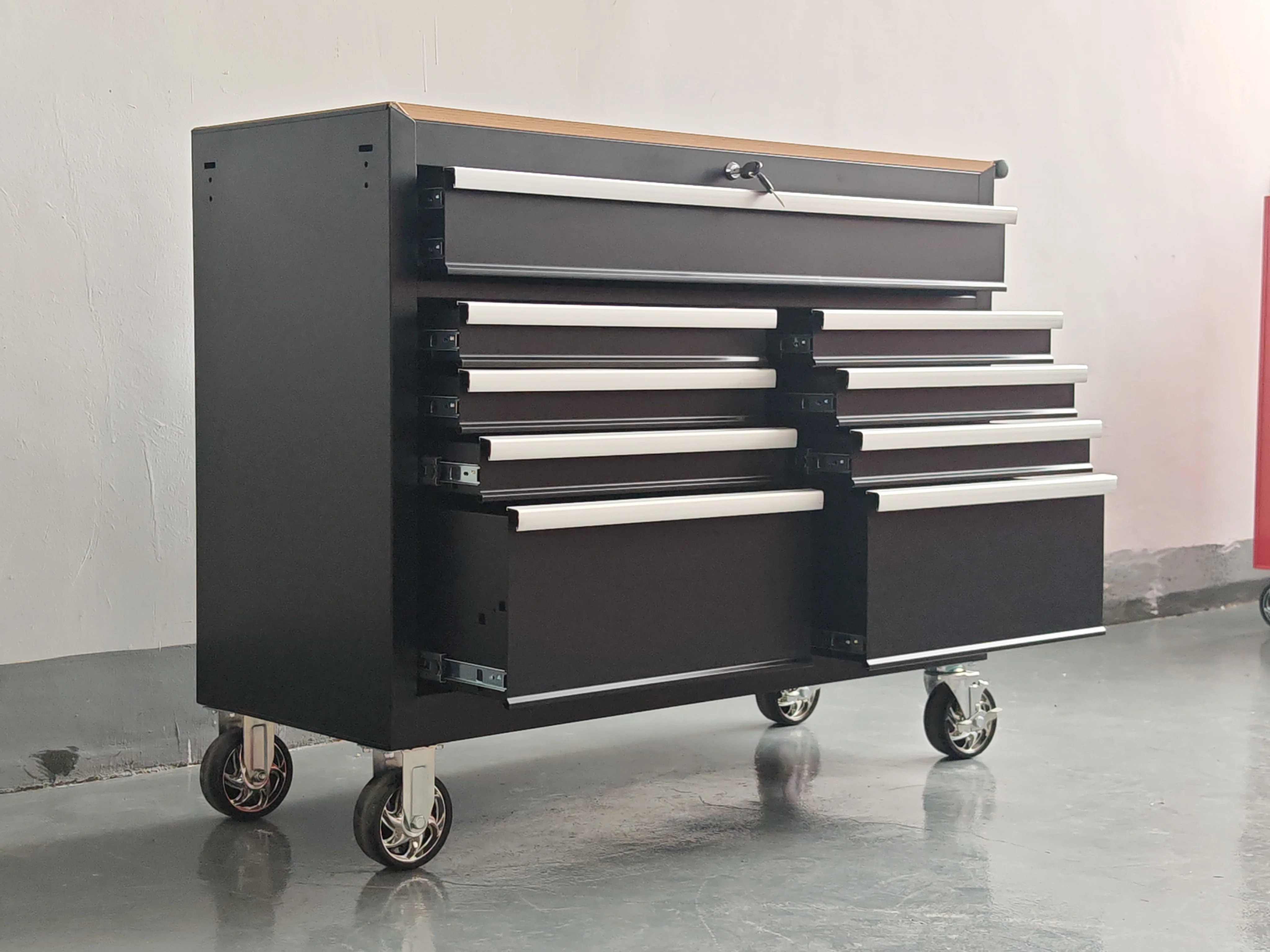 9 Drawers Mobile Tool Cabinet Chest with Wheels Work Trolley with ...