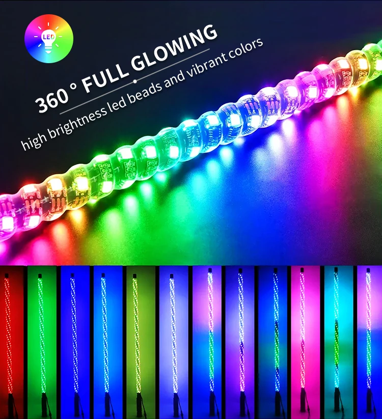 2ft 3ft 4ft 5ft 6ft Flexible Spiral RGB Offroad Flag 5150 Bluetooh UTV ...