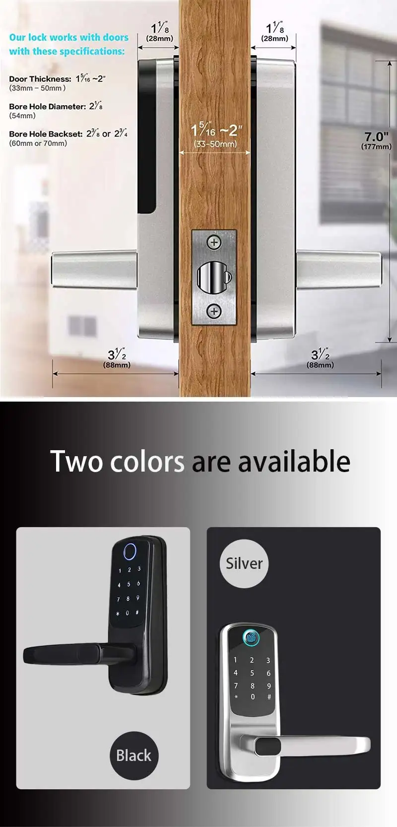 BBDHOME Smart Fingerprint Keyless Entry Reversible Handle Ttlock