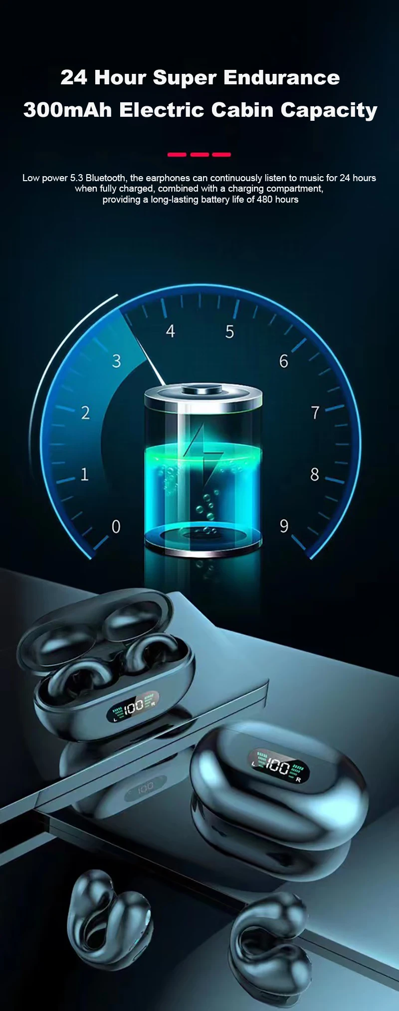 2024 LED Digital Display Earphone Gaming Tws Bone Conduction
