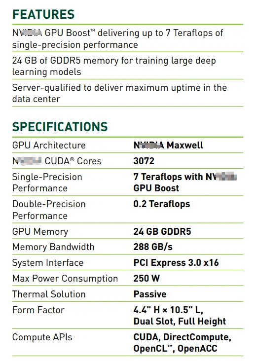 TESLA M40 24GB GPU - High-Performance Workstation Card