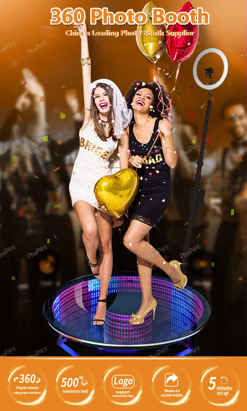 Automatic Rotating Selfie 360 Spinning Photo Booth Selfie Birthday Prop Led 360 Photo Booth For ...