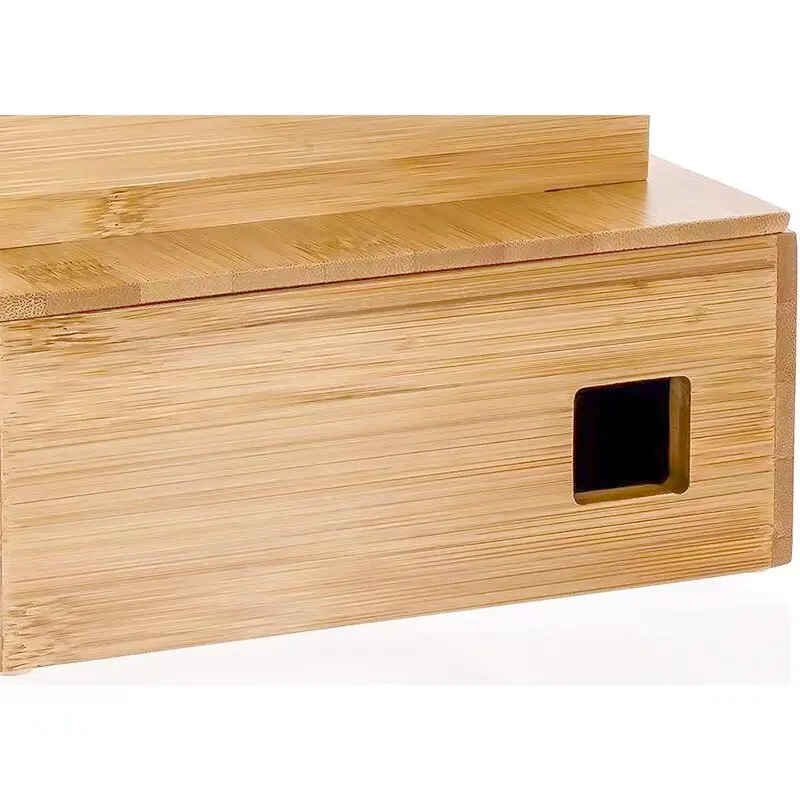 Bamboo Wooden Power Strip & Charging Cable Storage Box Electric Wires ...