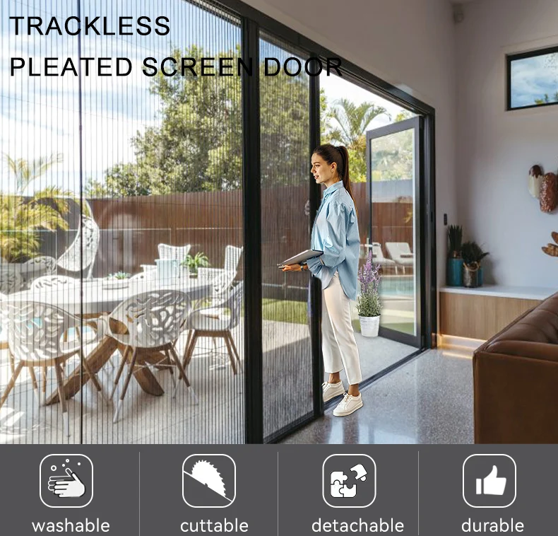 Caterpillar Retractable Screen Door Pleated Mesh Trackless Screen Door ...