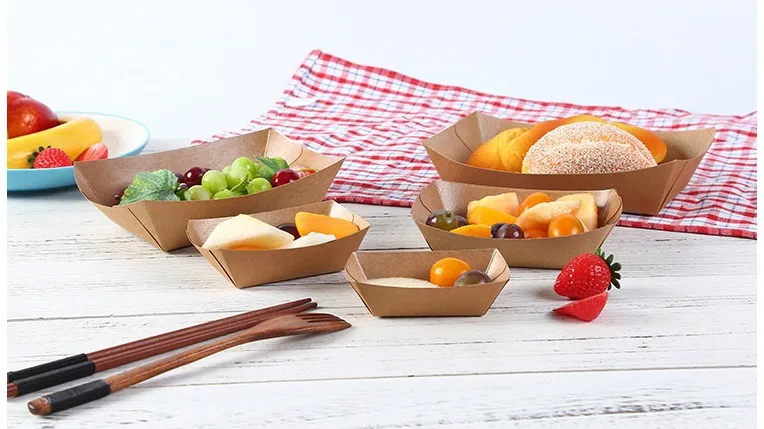 Eco Friendly Kraft Paper Boat Shape Takeaway French Fries Fried Chicken ...