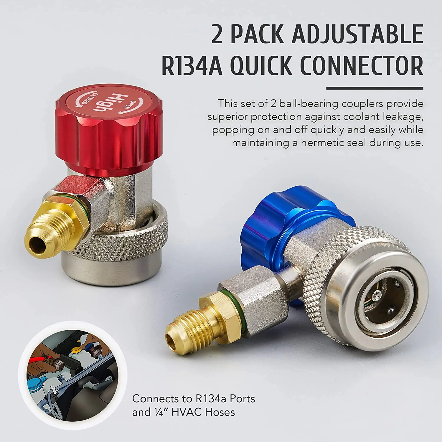 AC R134A Quick Coupler AC Charging Fittings Connect Adapter, High & Low ...