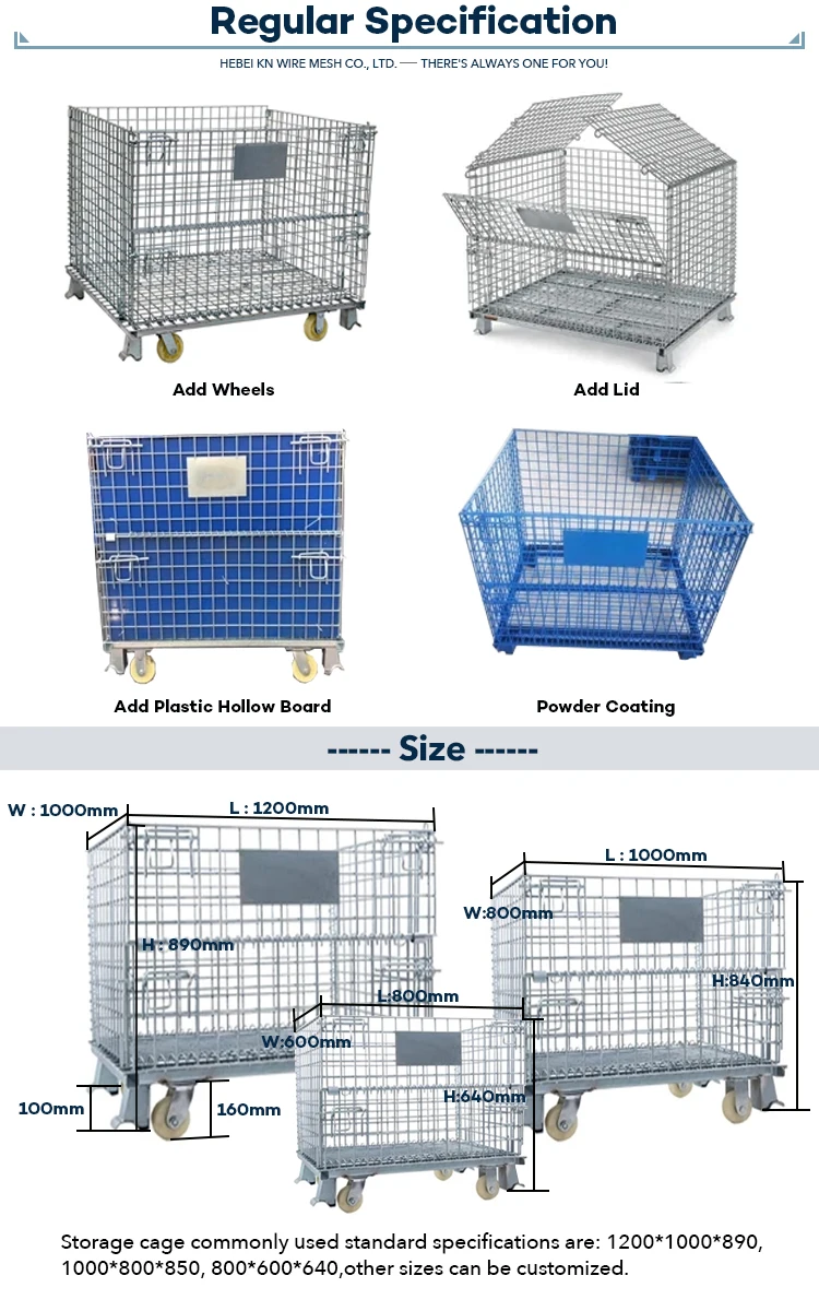 Galvanized Wire Mesh Container Foldable Storage Cage Wire Container ...