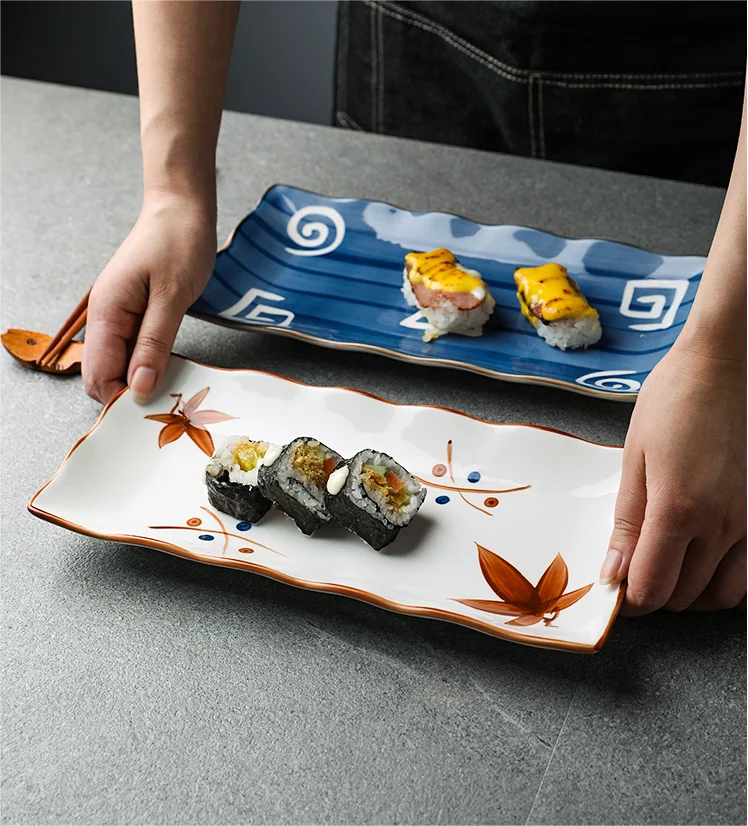 Japanese Style Dinner Plate Rectangle Fish Plates Ceramic Sushi Plates ...