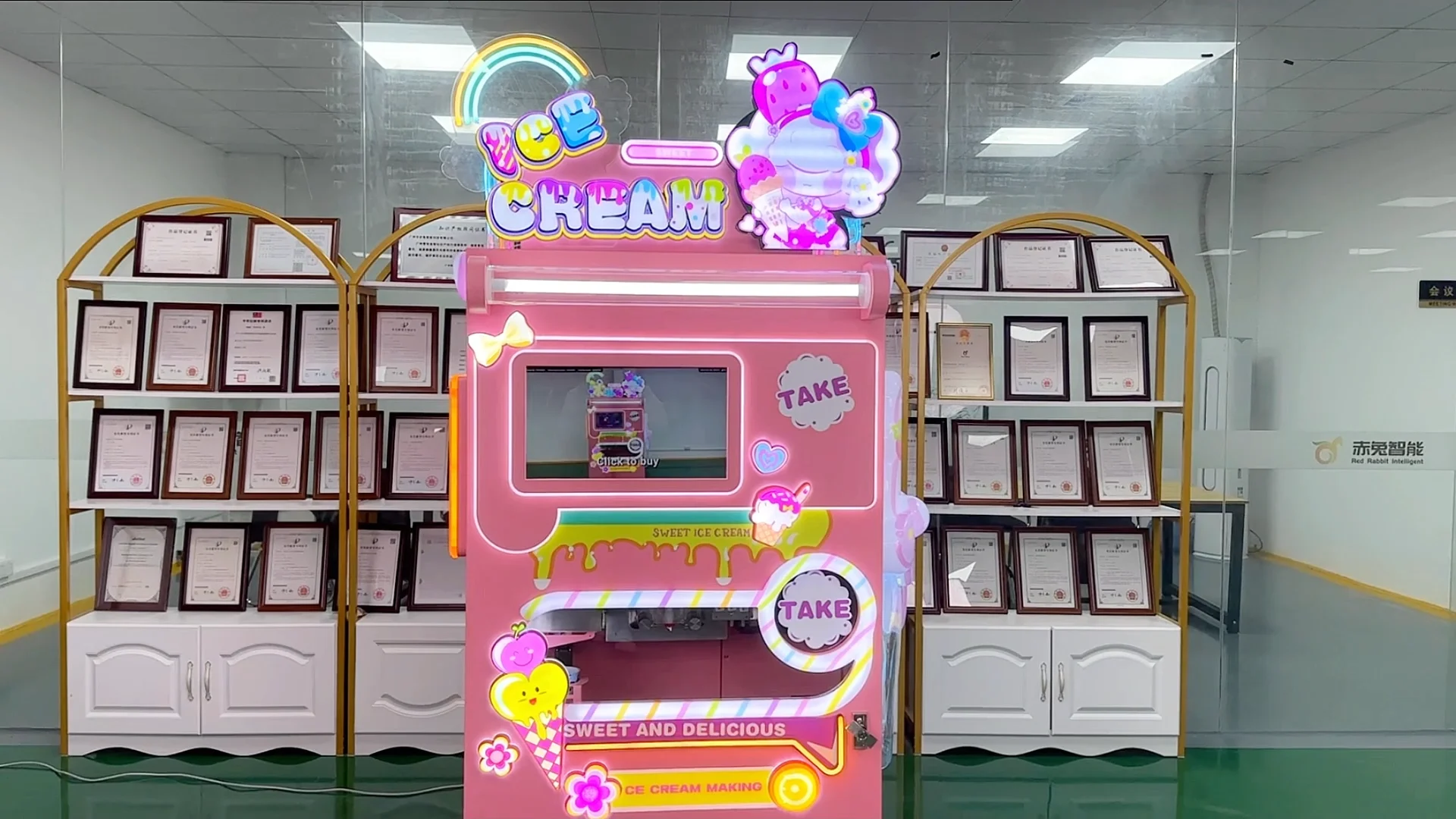 Red Rabbit Smart Robot Ice Cream Vending Machine Automatic Snowflake ...