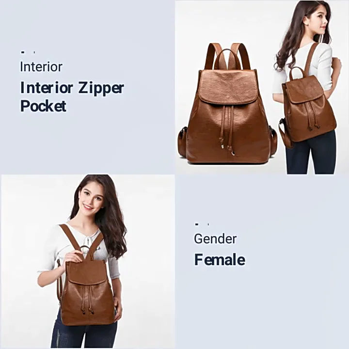 New Design Anti-theft Leather Backpack Ladies Flap Top Cover Drawstring ...