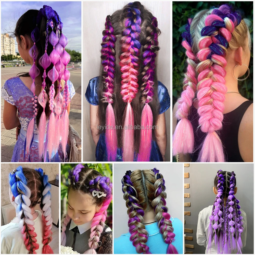 Custom Colors 24 Inch Jumbo Braids With Tinsel Ponytails Sparkling ...