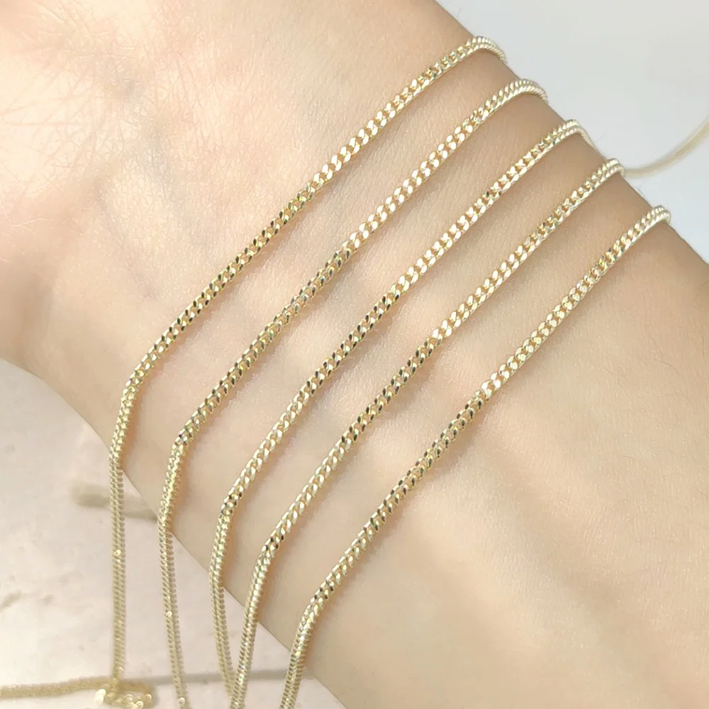 Au585 14k Genuine Gold Diamond Cut Cuban Link Curb Chain