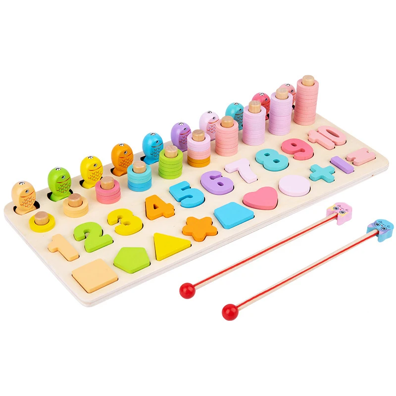 Children Learning Wooden Abacus Early Childhood Math Fishing Game Toy ...