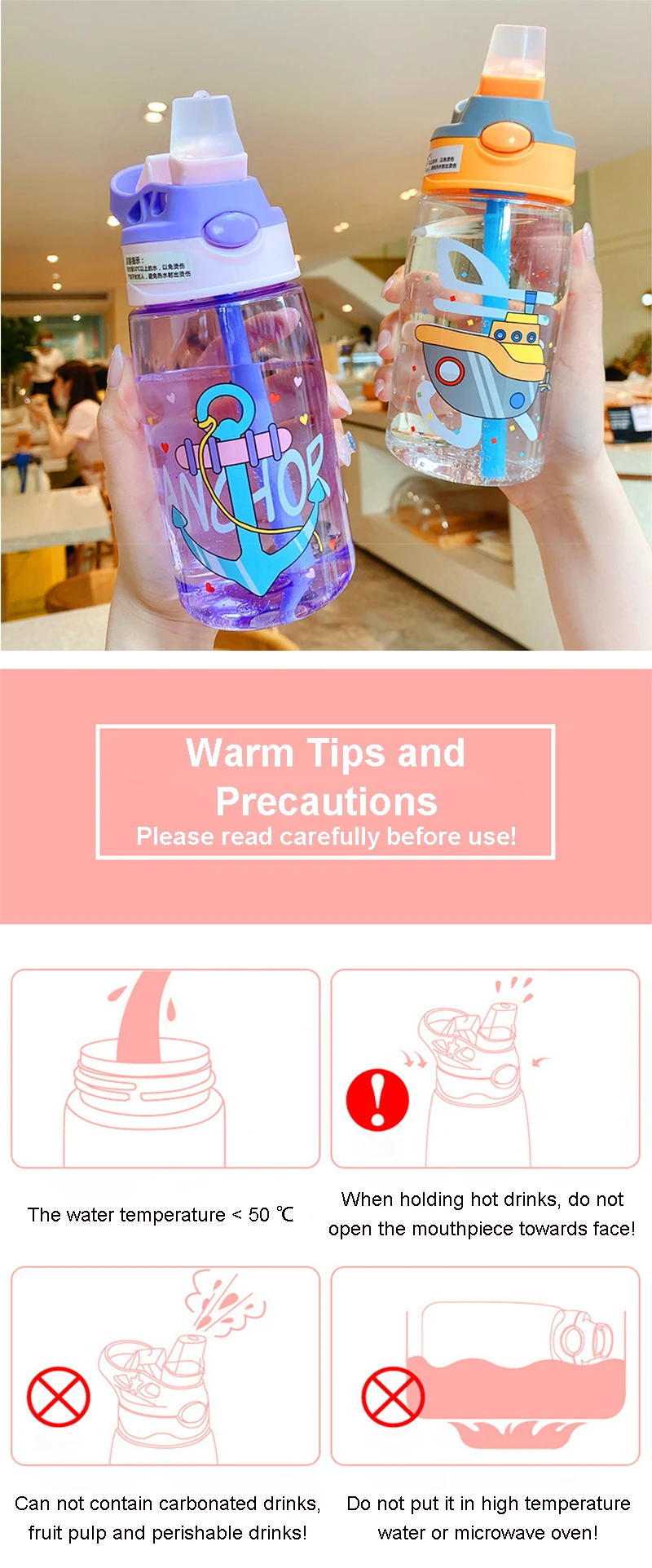 Kids Water Sippy Cup Creative Cartoon Baby Feeding Cups With Straws ...