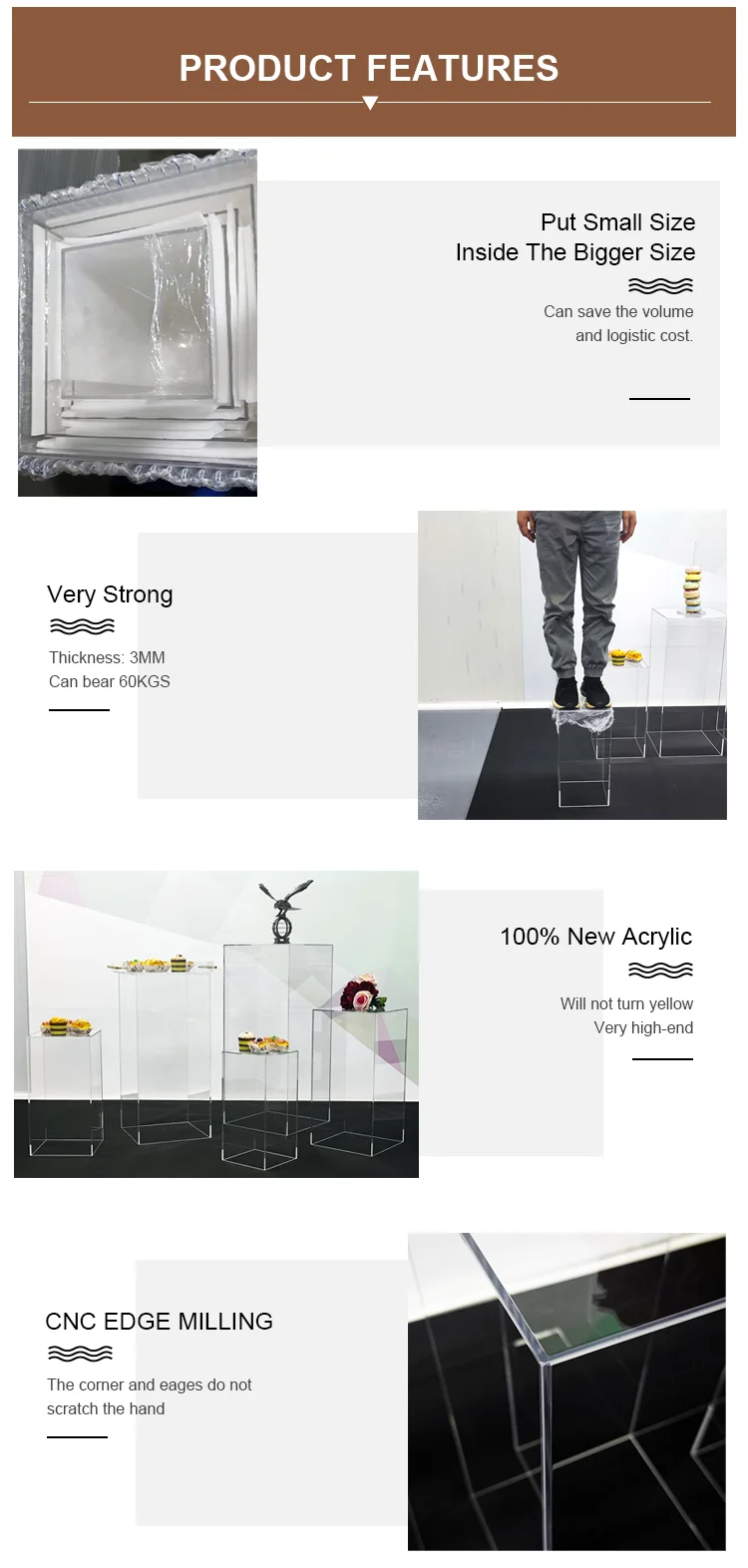 Customized Size Acrylic Buffet Riser Cake Stand White Acrylic Display ...