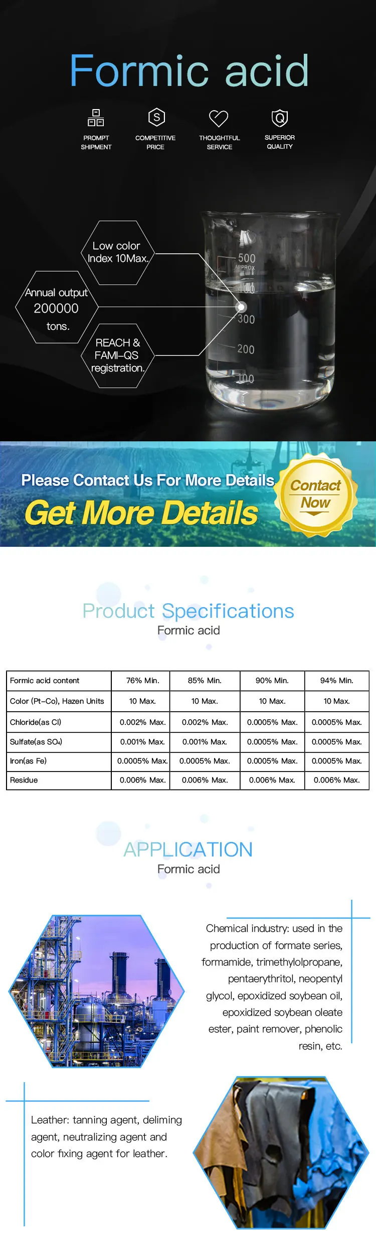 Formic Acid - Industrial Grade 64-18-6 Price 85% 90% 94%