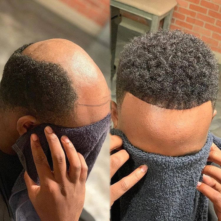 Afro Curly Toupee - 100% Human Hair Replacement System