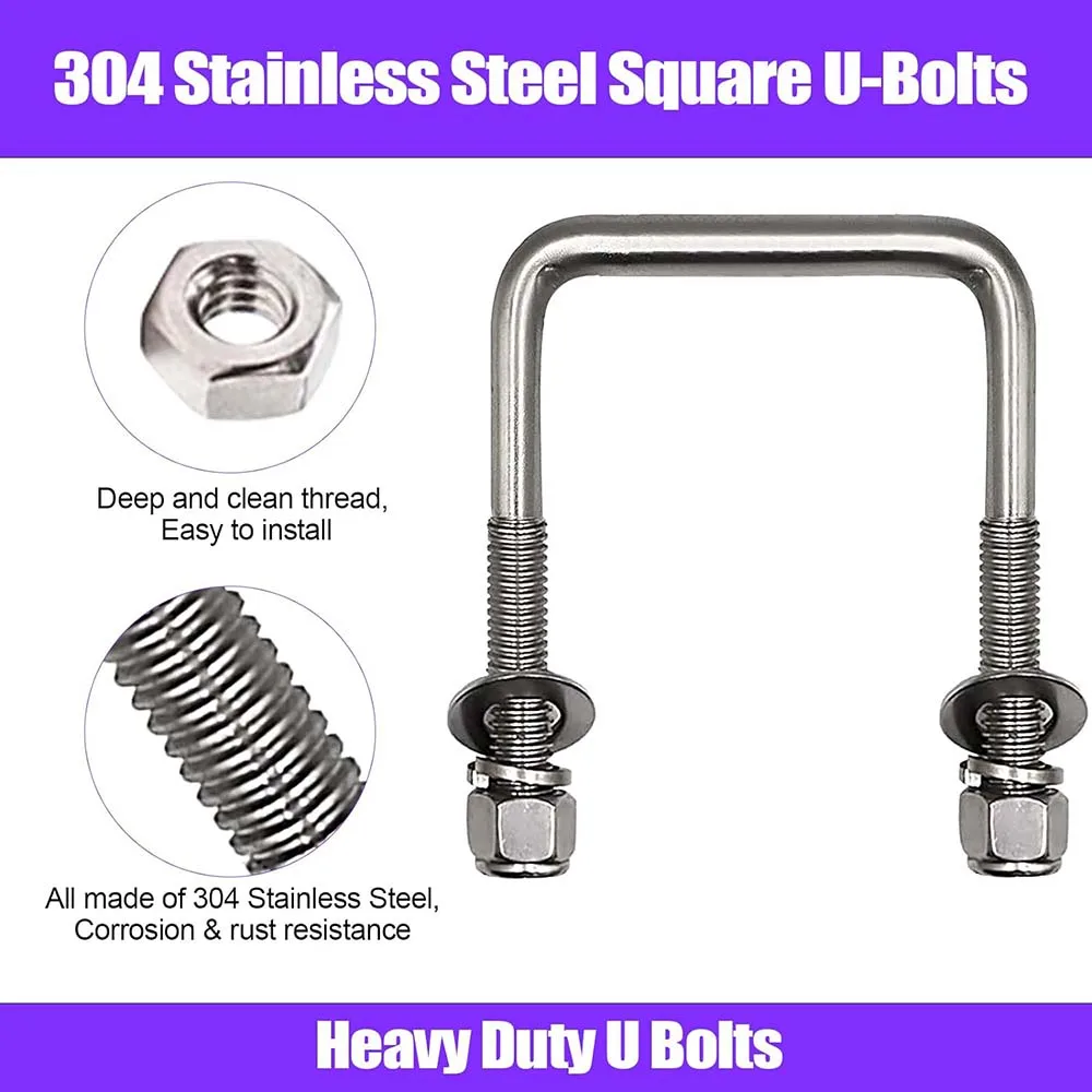 TOBO Factory Stainless Steel 304 Square Heavy Duty U-Bolts Lock Nuts ...