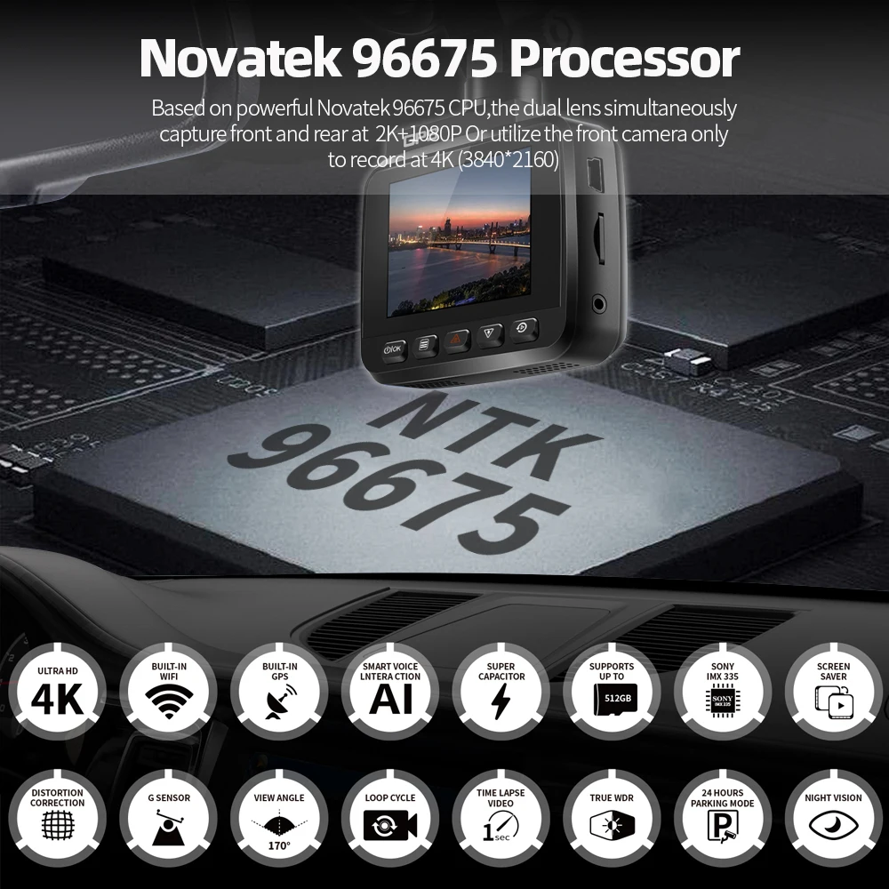 4k Dash Cam Sony Sensor Wide Angle Wifi Car Camera Dashcam 3840*2160p ...