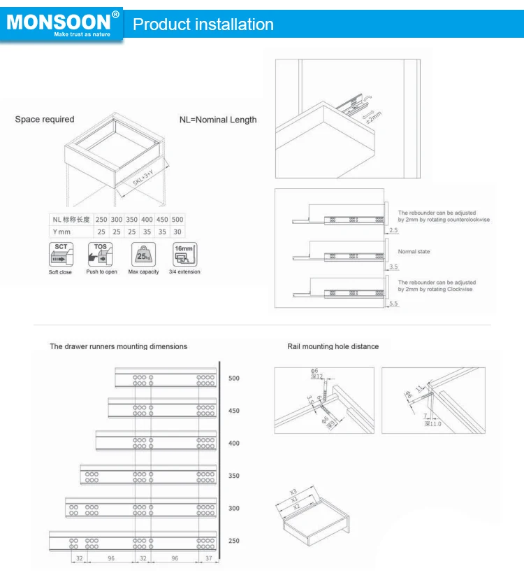 Aluminum Drawer Glides Heavy Loading Hydraulic Buffer Drawer Runner Rai ...