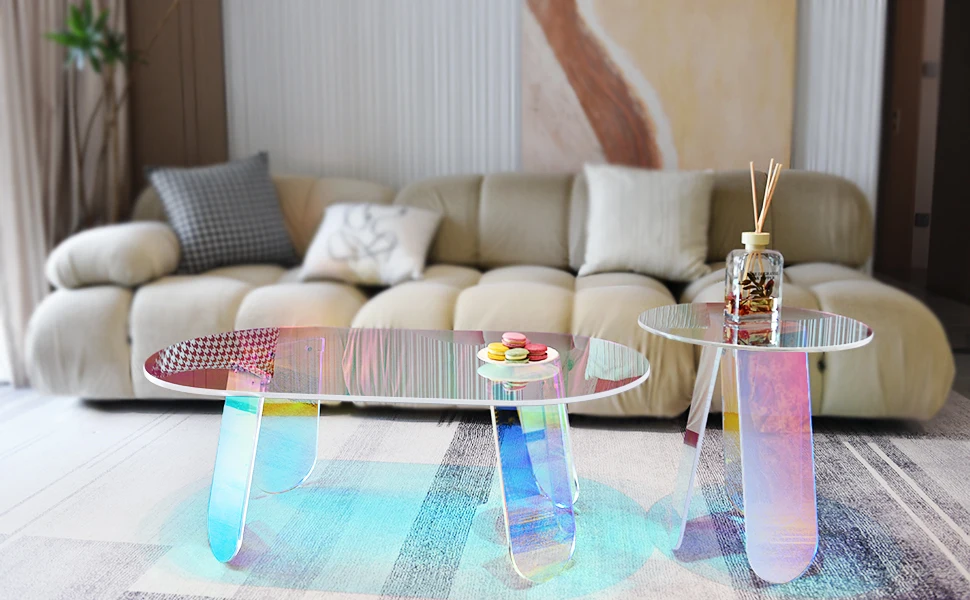 Colorful Coffee Table Detachable Living Room Iridescent Acrylic Side ...