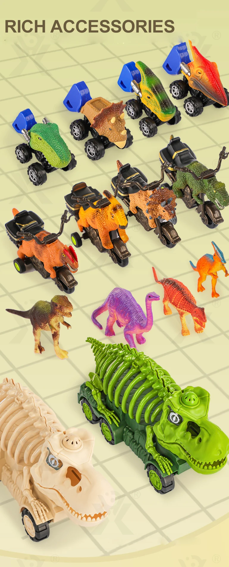 Chengji New Design Pull-back Vehicle Storage Acousto-optic Dino ...