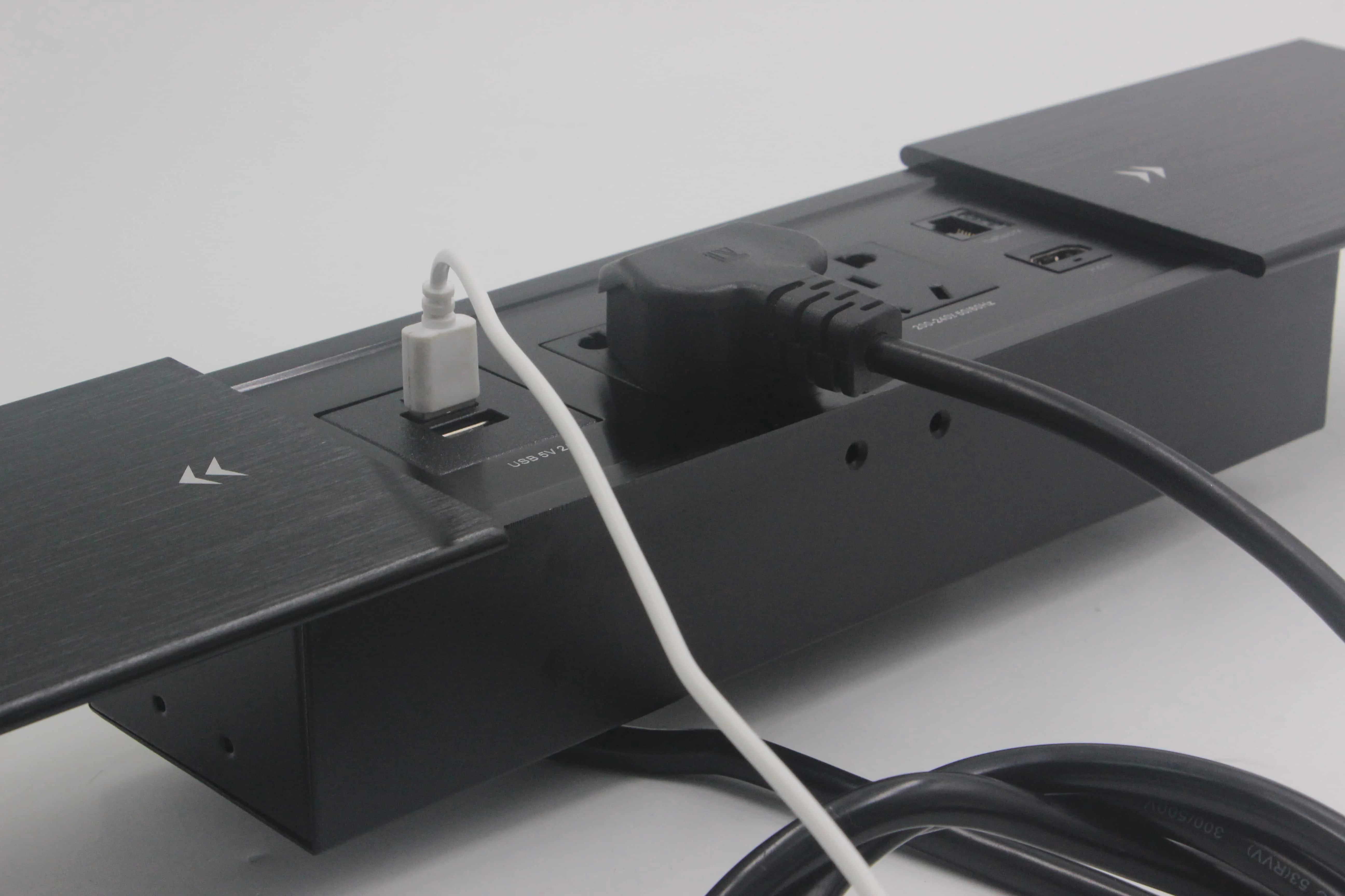 Sliding Cover Table Desk - Hidden Power Outlets for Convenience