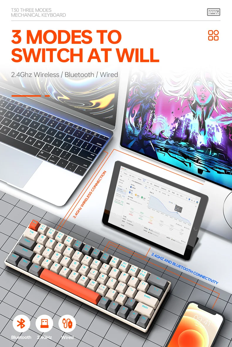 Mini Rgb 60% Wire Ergonomicmechan Computer Switch Switches Usb Custom ...